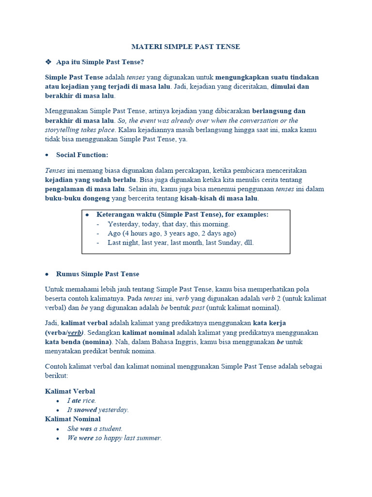 Materi Kelas 8 (Simple Past Tense) | PDF