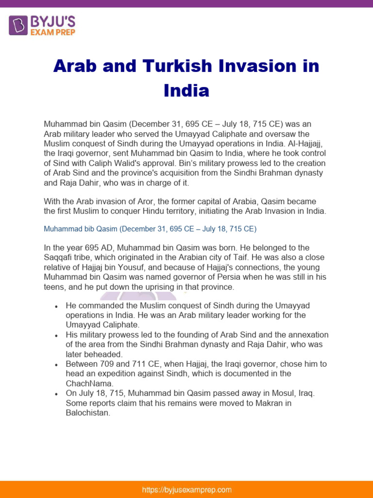 Arab and Turkish Invasions of India | PDF | History