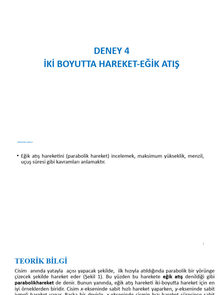 Deney 4. İki Boyutta Hareket-Eğik Atış | PDF