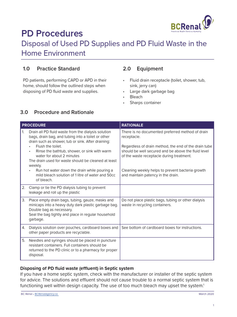 PD Procedures-Disposal of Used PD Supplies and PD Fluid Waste in Home ...