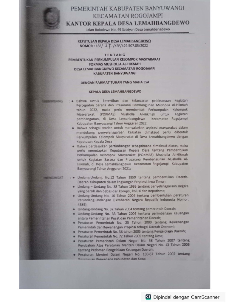 Pembentukan Perkumpulan Kelompok Masyarakat Pokmas Musholla Al-Hikmah ...