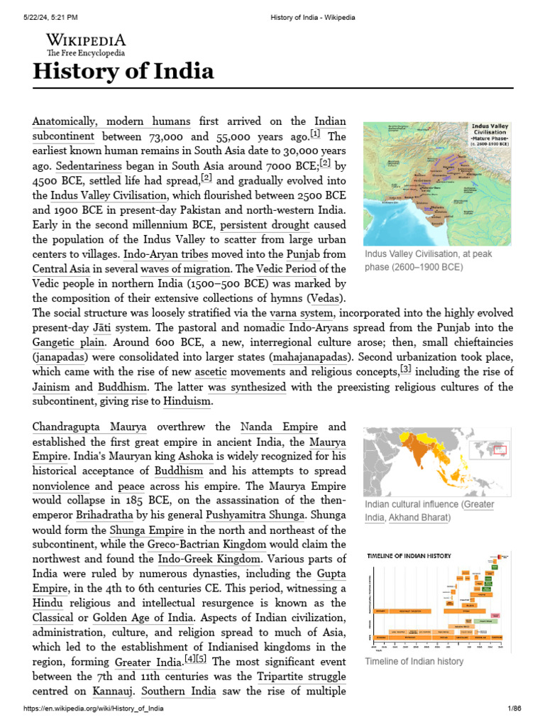History of India - Wikipedia | Download Free PDF | Ancient India