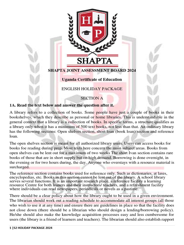 s2 Shapta Holiday Package Original 2024 | PDF | Libraries | Angel