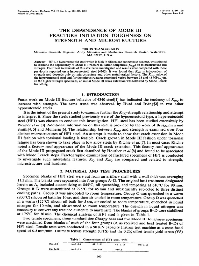 The dependence of mode III fracture initiation toughness on strength and microstructure1 | PDF ...