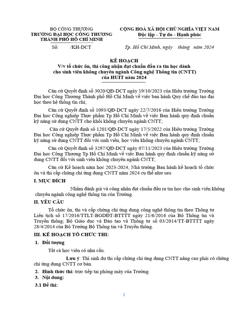 KH To Chuc Thi Nang Cao Co Ban 2024 - Moi Nhat | PDF