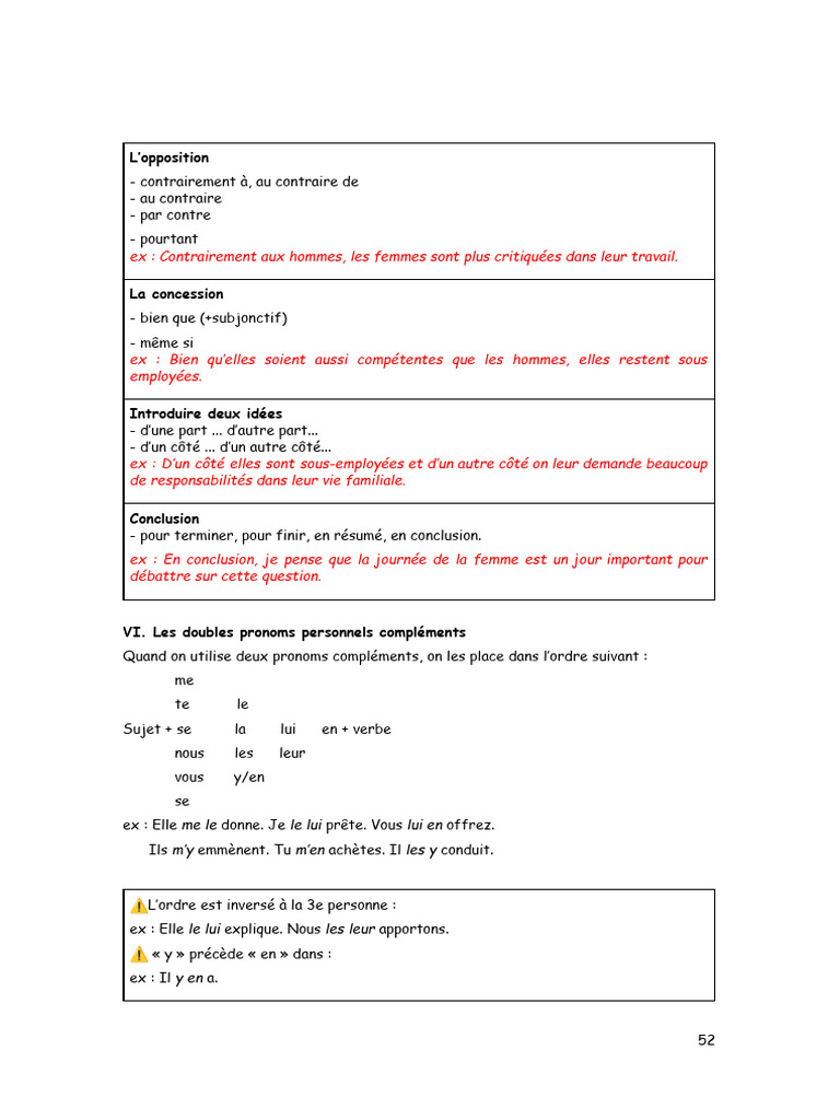 Doubles pronoms : règles et exercices | PDF | Pronom | Syntaxe