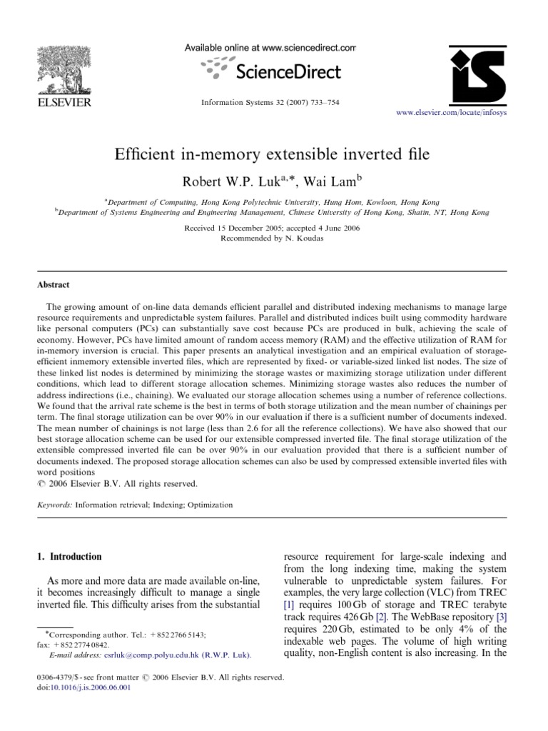 Efficient In-Memory Extensible Inverted File | PDF | Search Engine ...