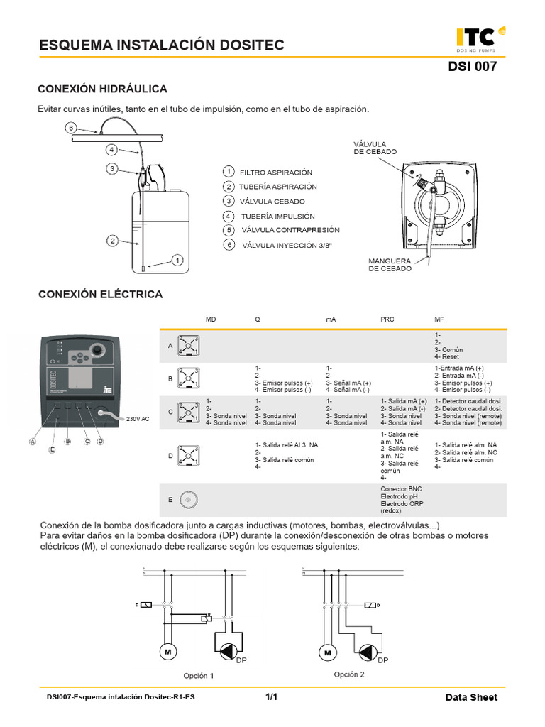 DSI007 Esquema Intalación Dositec ES | PDF | Bomba | Componentes eléctricos