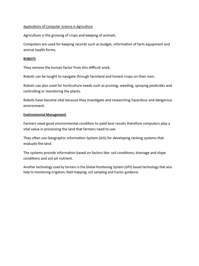 Computer Science in Modern Farming | PDF