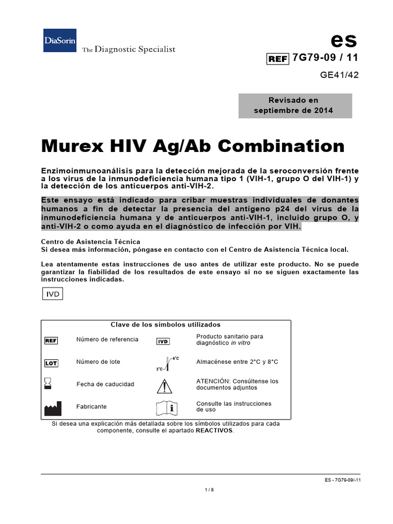 IFUk - Es - 7G79!09!02 Murex HIV Ag Ab Combination | PDF | VIH | VIH / SIDA