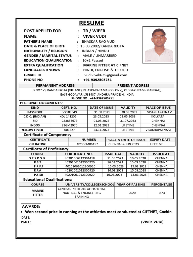 Vudi Vivek - Resume With Certificates | PDF