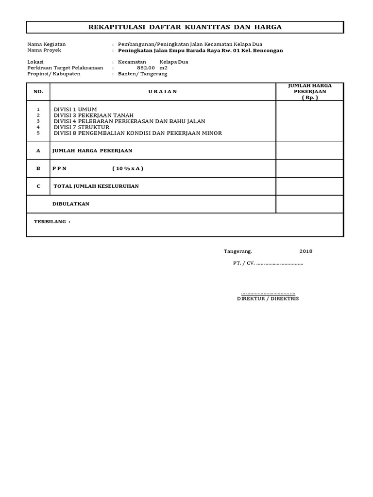 Peningkatan Jalan Empu Barada Raya Rw. 01 Kel. Bencongan | PDF