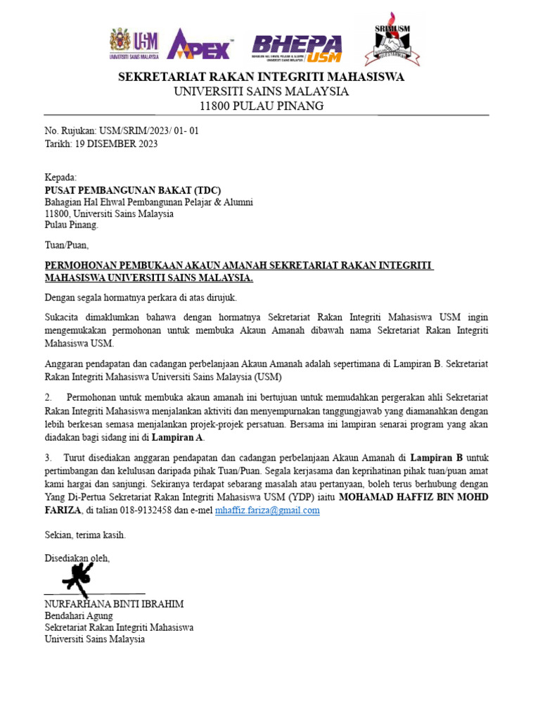 Surat Permohonan Pembukaan Akaun Amanah | PDF