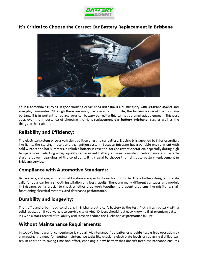 It's Critical To Choose The Correct Car Battery Replacement in Brisbane ...