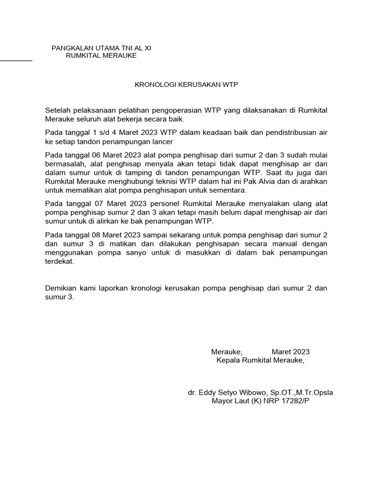 Kronologi Kerusakan WTP | PDF