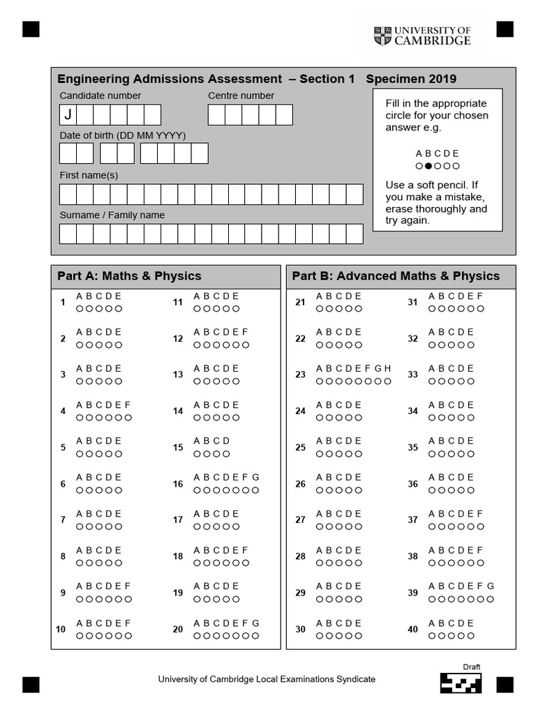 Engaa s1 Specimen Answer Sheet 2019 | PDF | Educational Assessment And ...