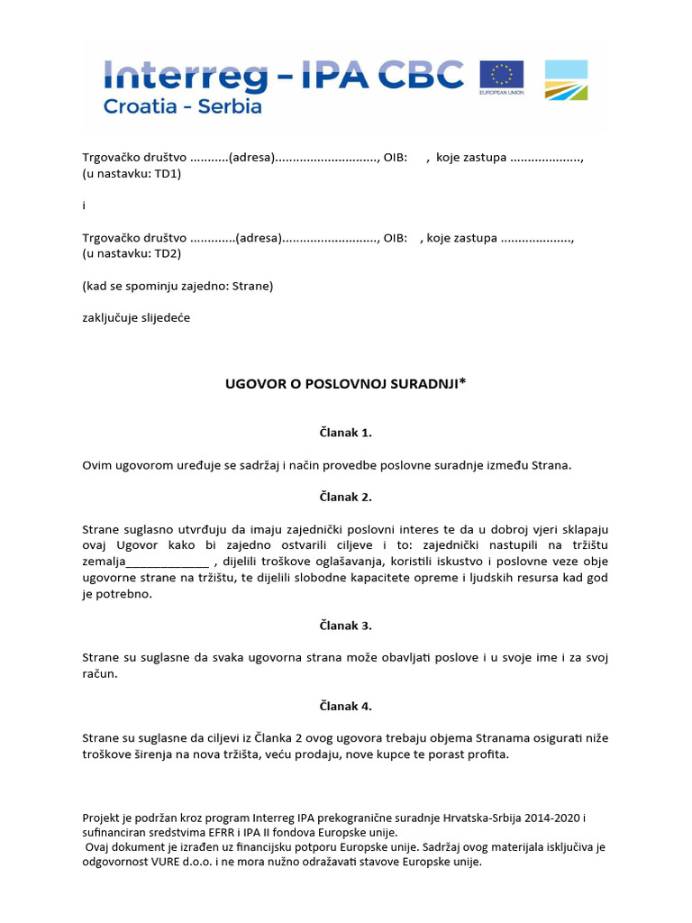 07 Ugovor o Poslovnoj Suradnji Predlozak | PDF