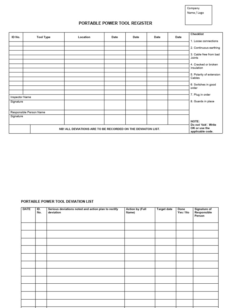 Portable Power Tool Safety Checklist | PDF | Manufactured Goods | Electrical Engineering