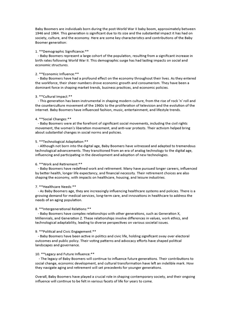 Baby Boomers Are Individuals Born During The Post | PDF | Baby Boomers ...