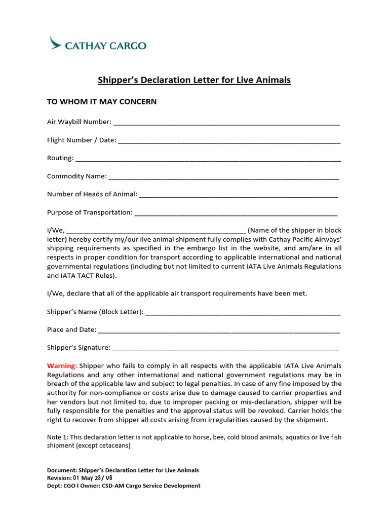 Live Animal Shipping Declaration Form | PDF