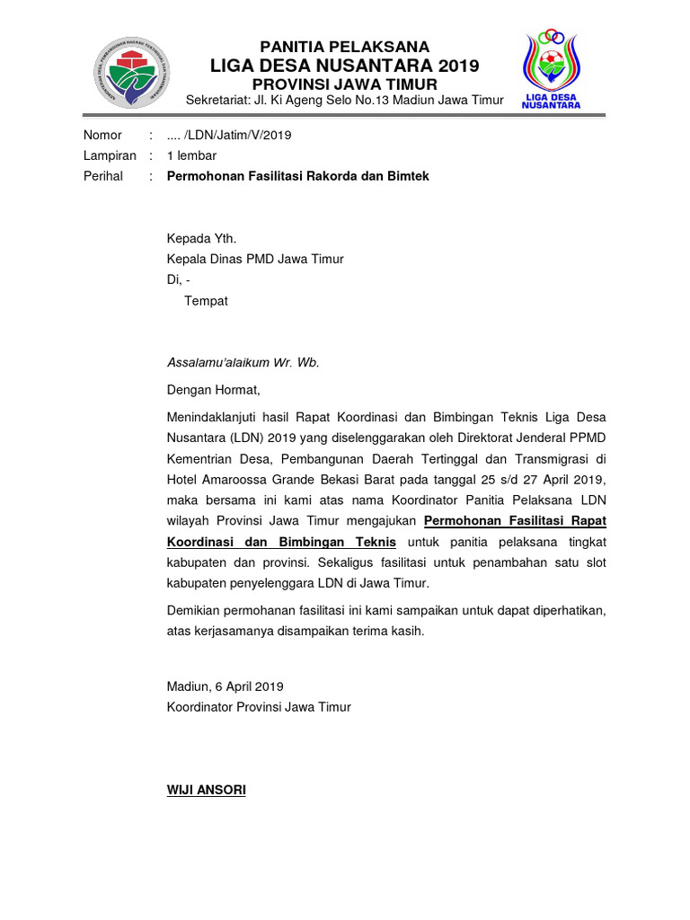 Permohonan Fasilitasi LDN Jatim 2019 | PDF