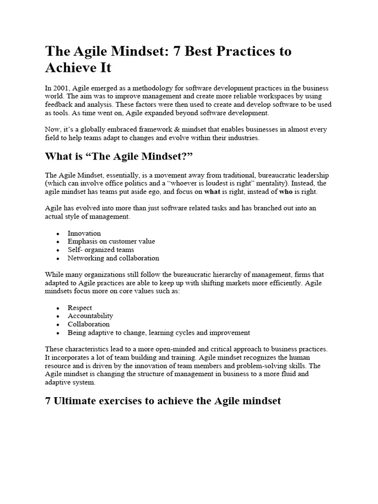 The Agile Mindset Pdf Agile Software Development Mindset