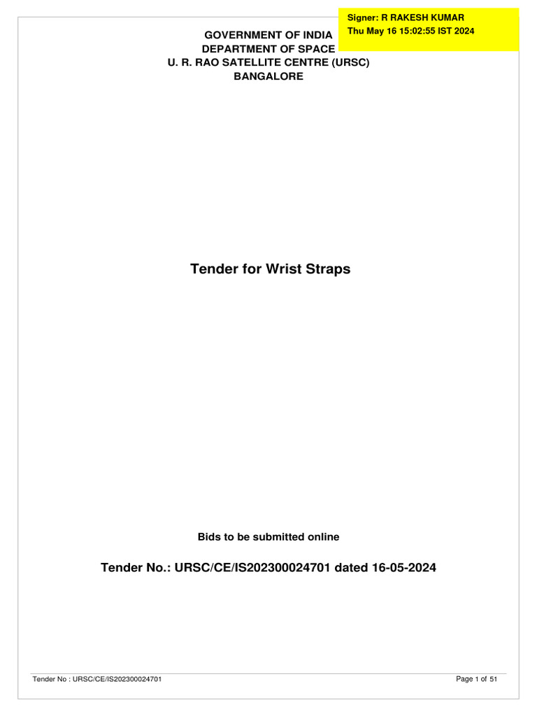 URSC Tender for Wrist Straps 2024 | PDF | Payments | Banks