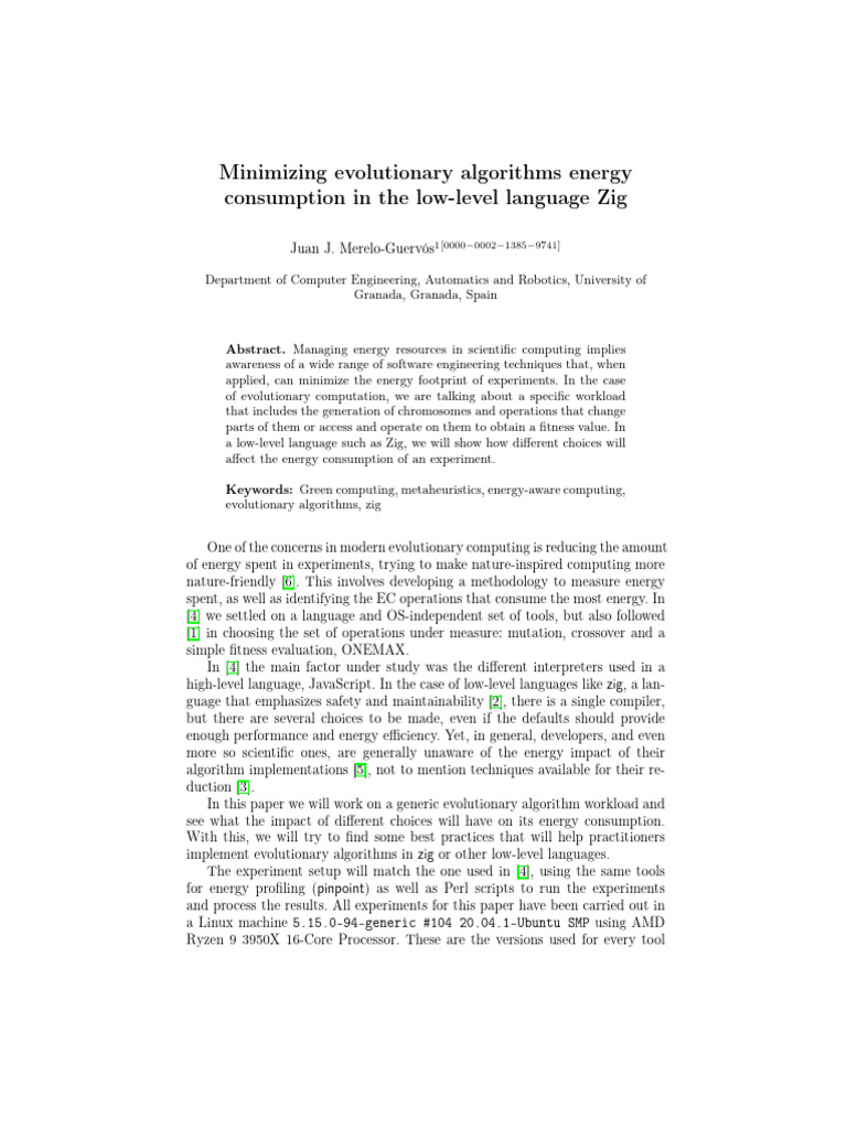 Minimizing Evolutionary Algorithms Energy Consumption in The Low-Level Language Zig | PDF ...