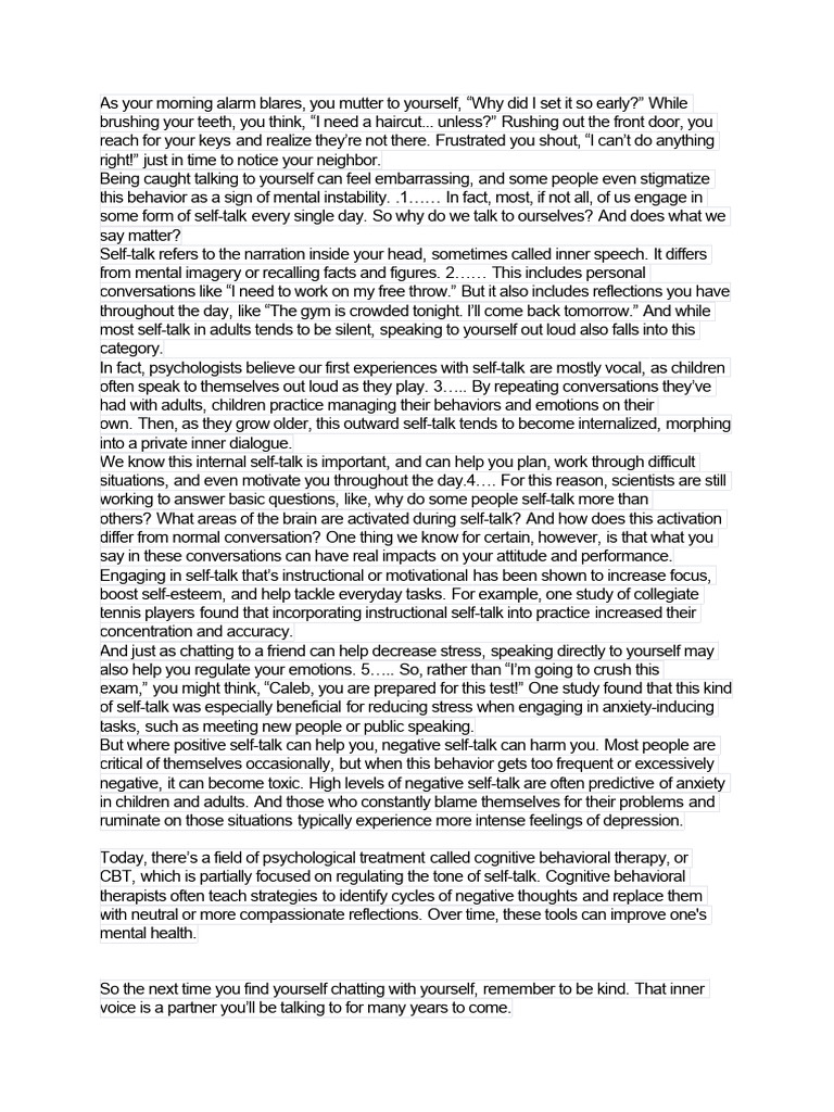 Self Talk | PDF | Cognitive Behavioral Therapy | Psychological Concepts