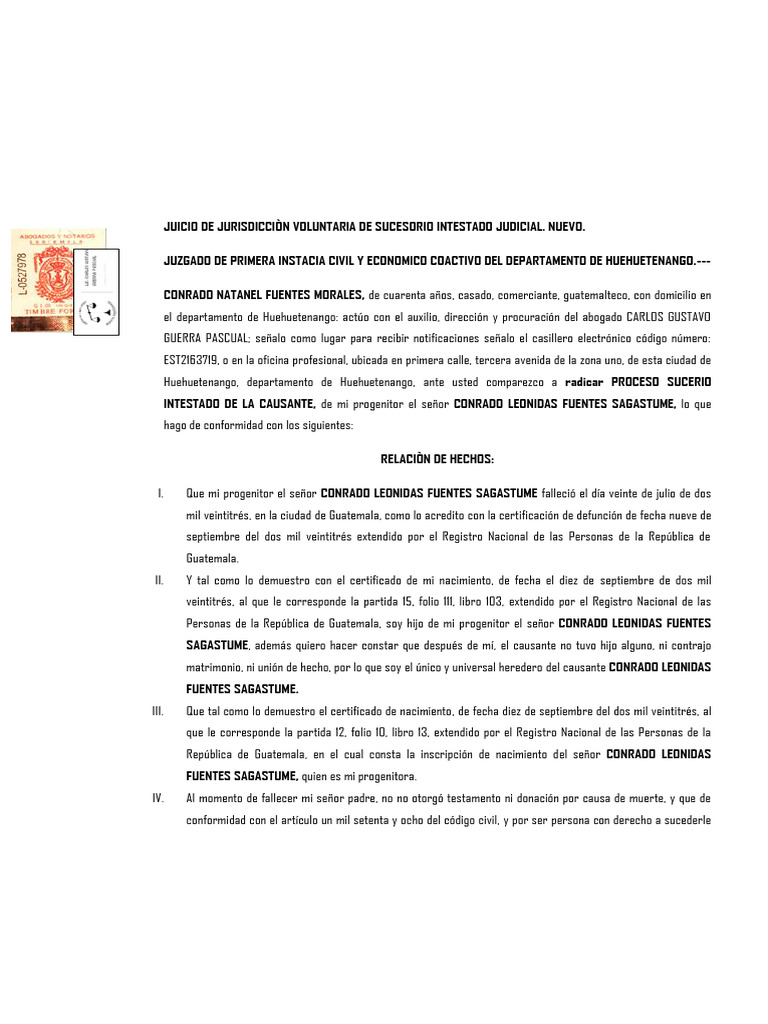 Proceso Sucesorio Intestado en Huehuetenango | PDF | Intestacy | Herencia
