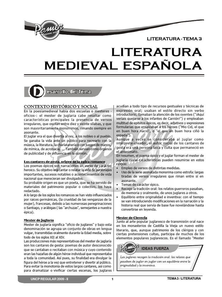Épica Medieval y el Mester de Juglaría | PDF | Clásicos