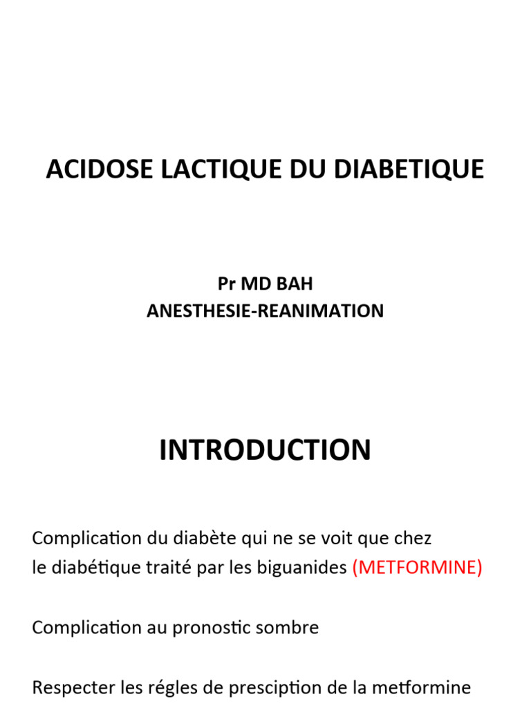 Acidose lactique et metformine chez le diabétique | PDF | Spécialités ...