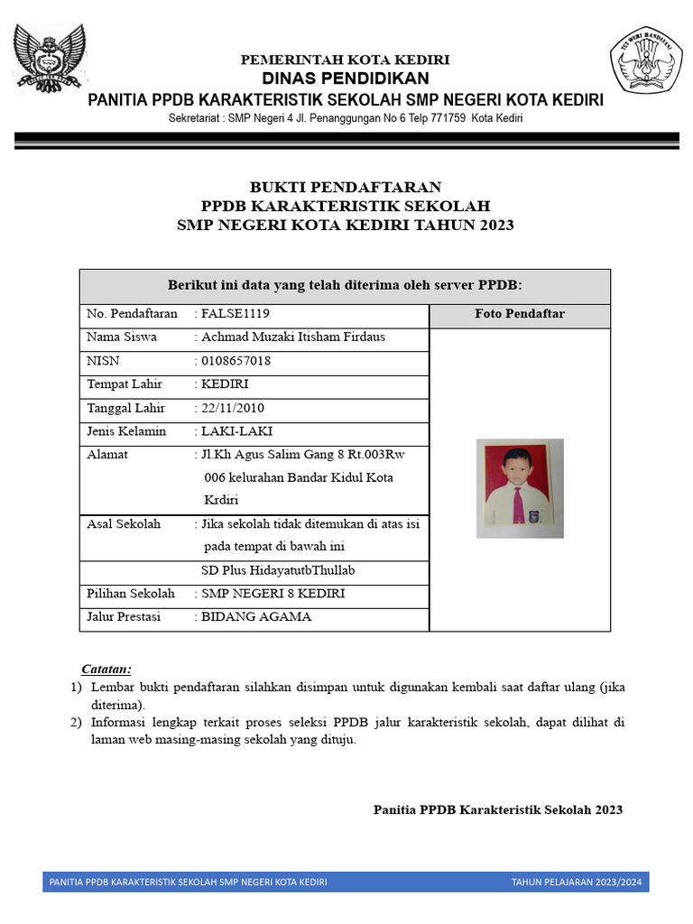 BUKTI PENDAFTARAN Achmad Muzaki Itisham Firdaus | PDF BUKTI PENDAFTARAN Achmad Muzaki Itisham Firdaus | PDF