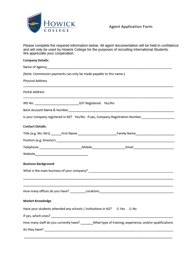 Agent Application Form | PDF