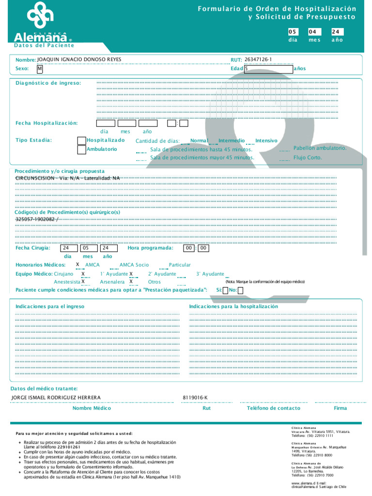 Datos Del Paciente: Joaqu in Ignacio Donoso R Eyes 26347126-1 M 5 | PDF ...