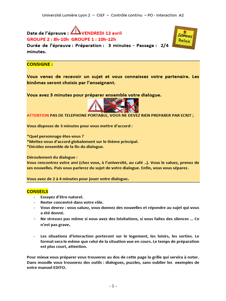 Simulation de dialogue A2 à Lyon 2 | PDF | Arts du langage et discipline