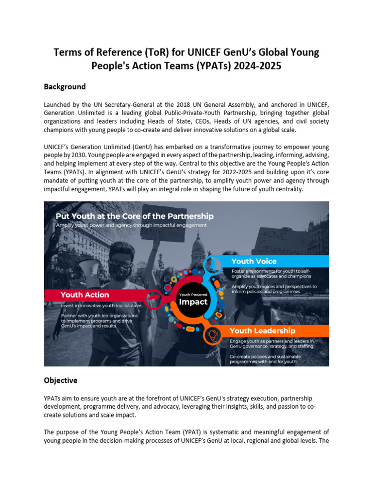 Terms of Reference (ToR) For UNICEF GenU's Global Young People's Action Teams (YPATs) 2024-2025 ...