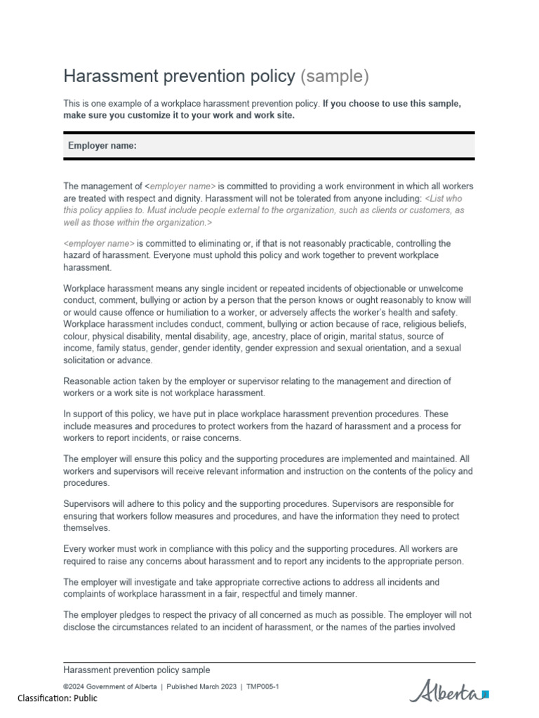 Workplace Harassment Prevention Policy | PDF | Harassment | Employment