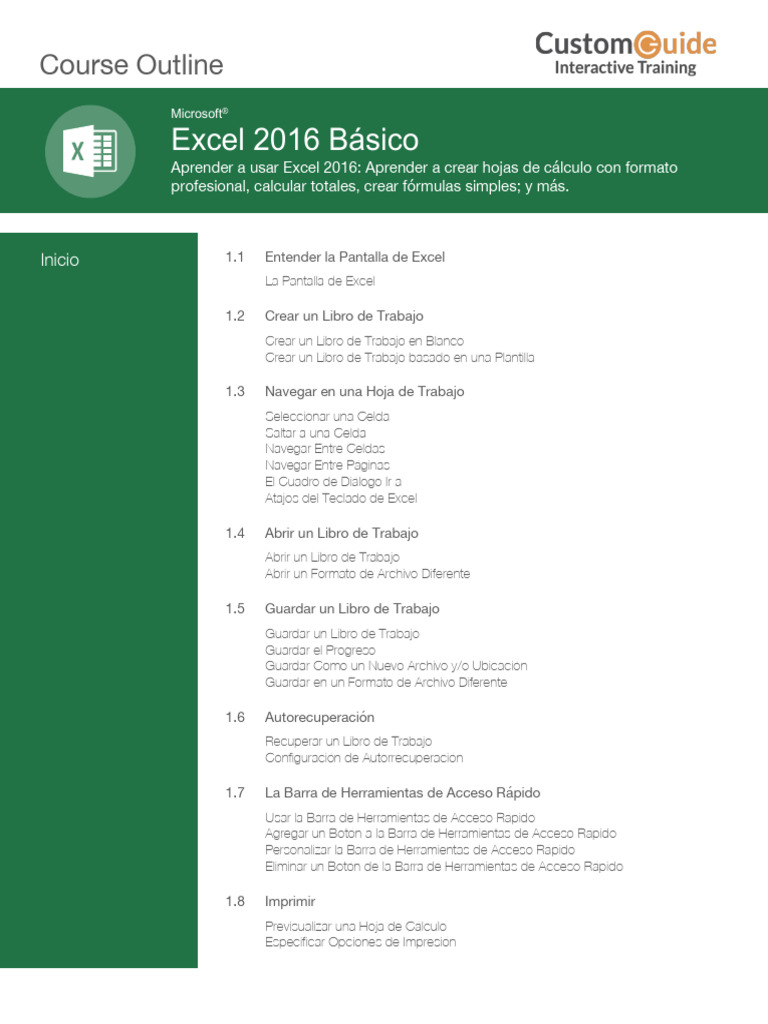 Excel 2016 Basico Esquema | Descargar gratis PDF | Microsoft Excel ...