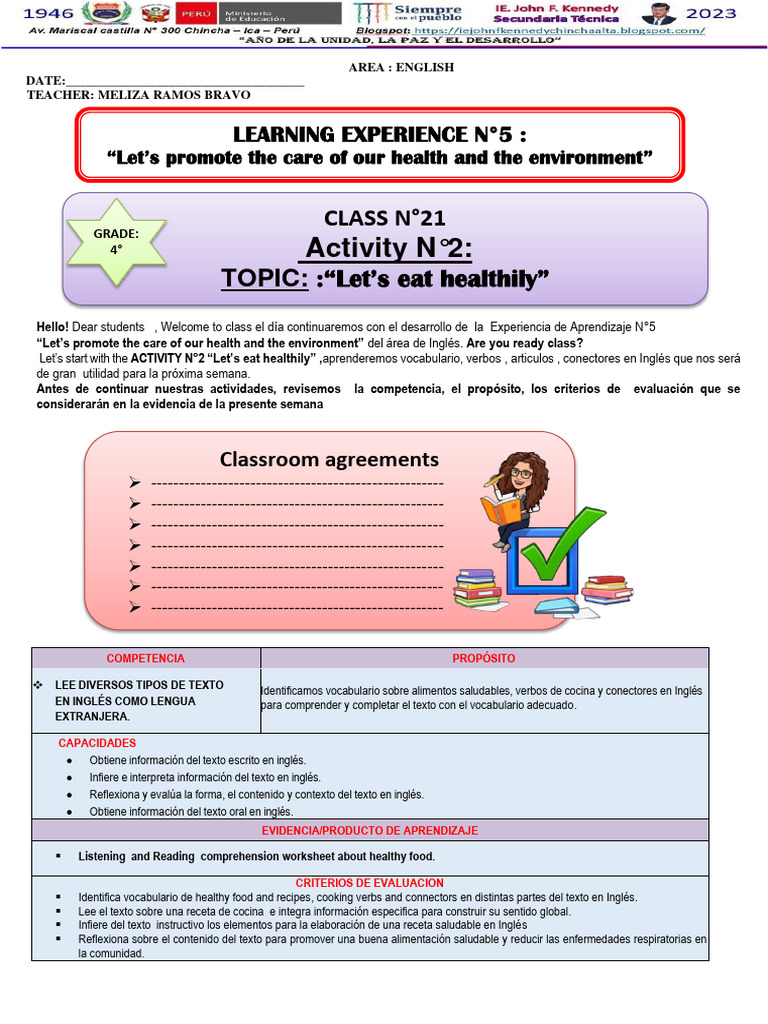 CLASS N°21 ACTIVITY2-4°GRADE Inglés Tobe | PDF | Lingüística | Aprendizaje