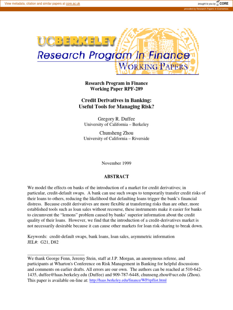 Credit Derivatives in Banking | PDF | Derivative (Finance) | Swap (Finance)