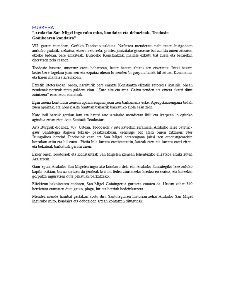 Mitos Leyendas y Devociones A San Miguel - La Leyenda de Teodosio de Goñi - EUS - FR - ESP | PDF