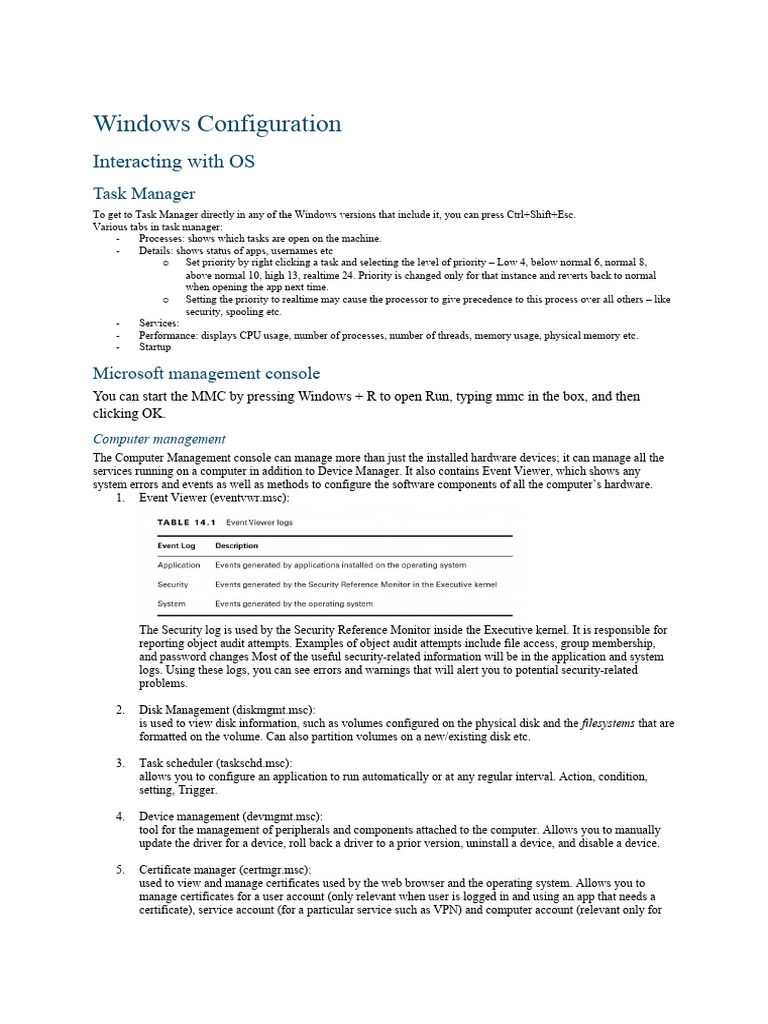 Windows Configuration | PDF | Process (Computing) | Operating System