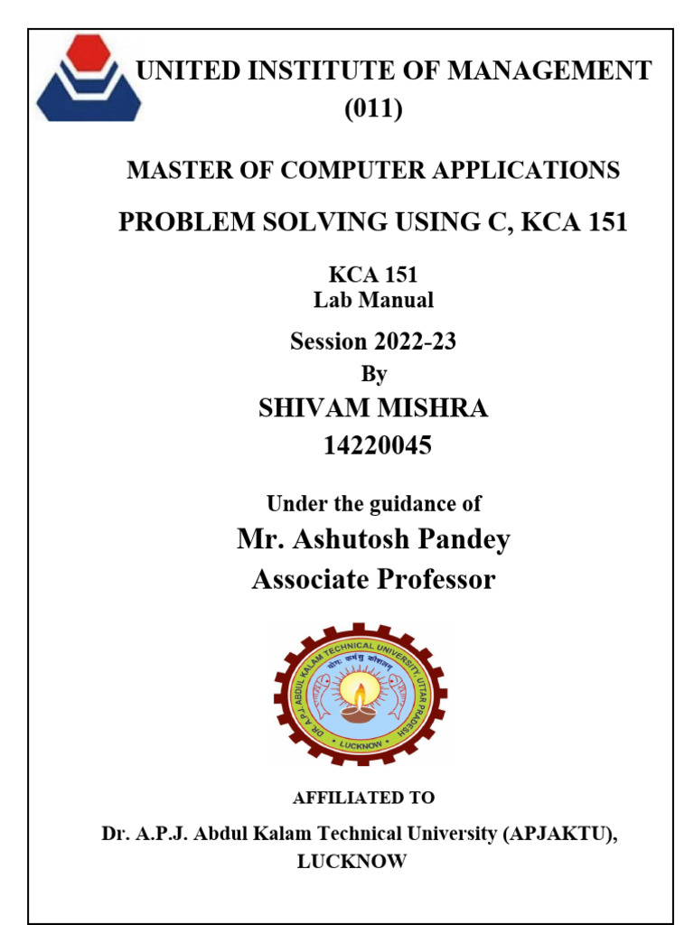 MCA Lab Manual: Problem Solving in C | PDF | Science & Mathematics | Computers