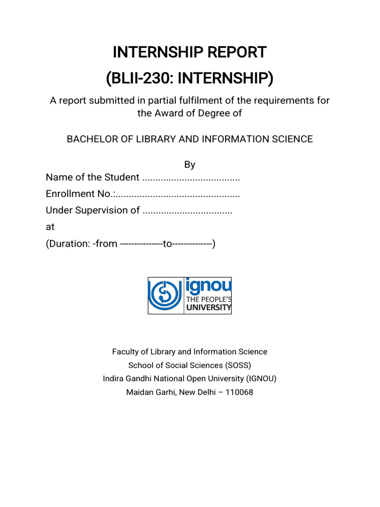 BLIS INTERNSHIP FORMATS 1 1 Required Pages For One Month Report | PDF