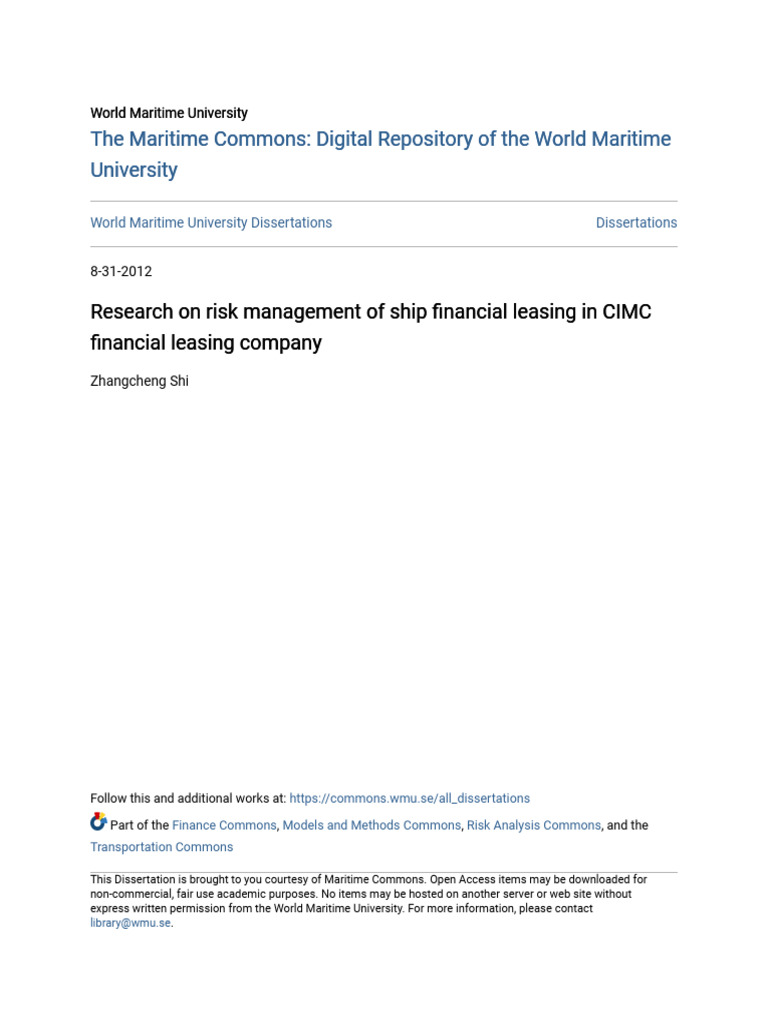 Research On Risk Management of Ship Financial Leasing in CIMC Fin | PDF ...