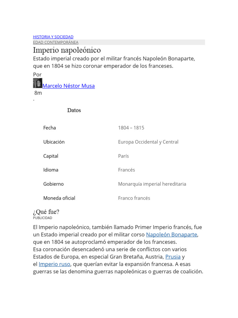 El Imperio Frances Microsoft Word | PDF | Primer imperio francés | Napoleón