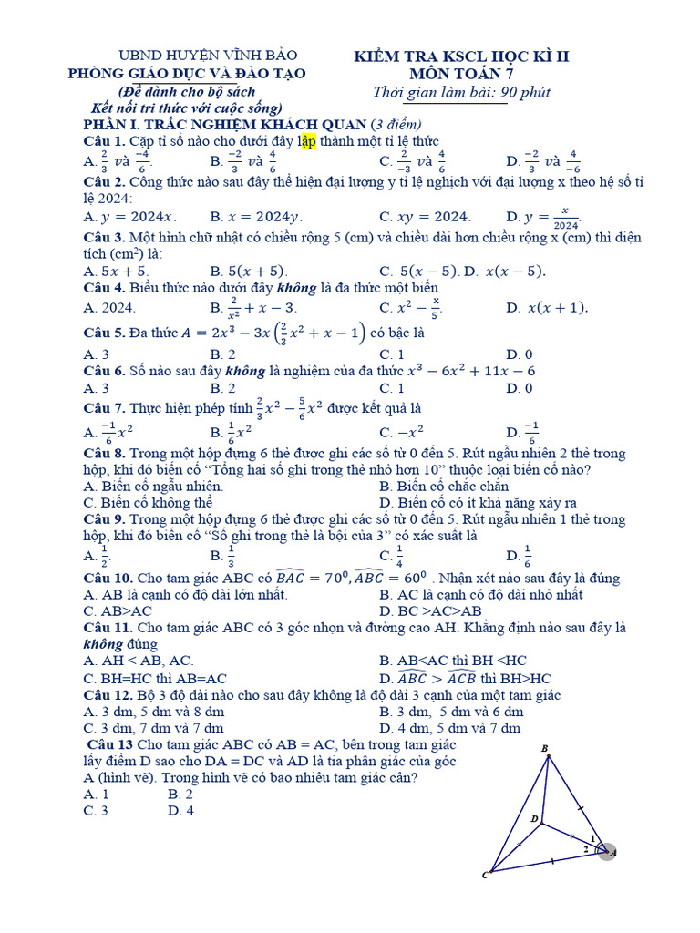 De Hoc Ky 2 Toan 7 Nam 2023 2024 Phong GDDT Vinh Bao Hai Phong | PDF