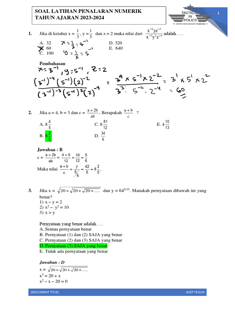 Pembahasan Soal Latihan Penalaran Numerik 2024 Paket 2 | PDF