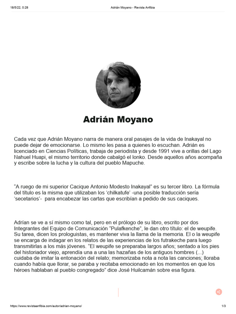 Adrián Moyano - Revista Anfibia | PDF